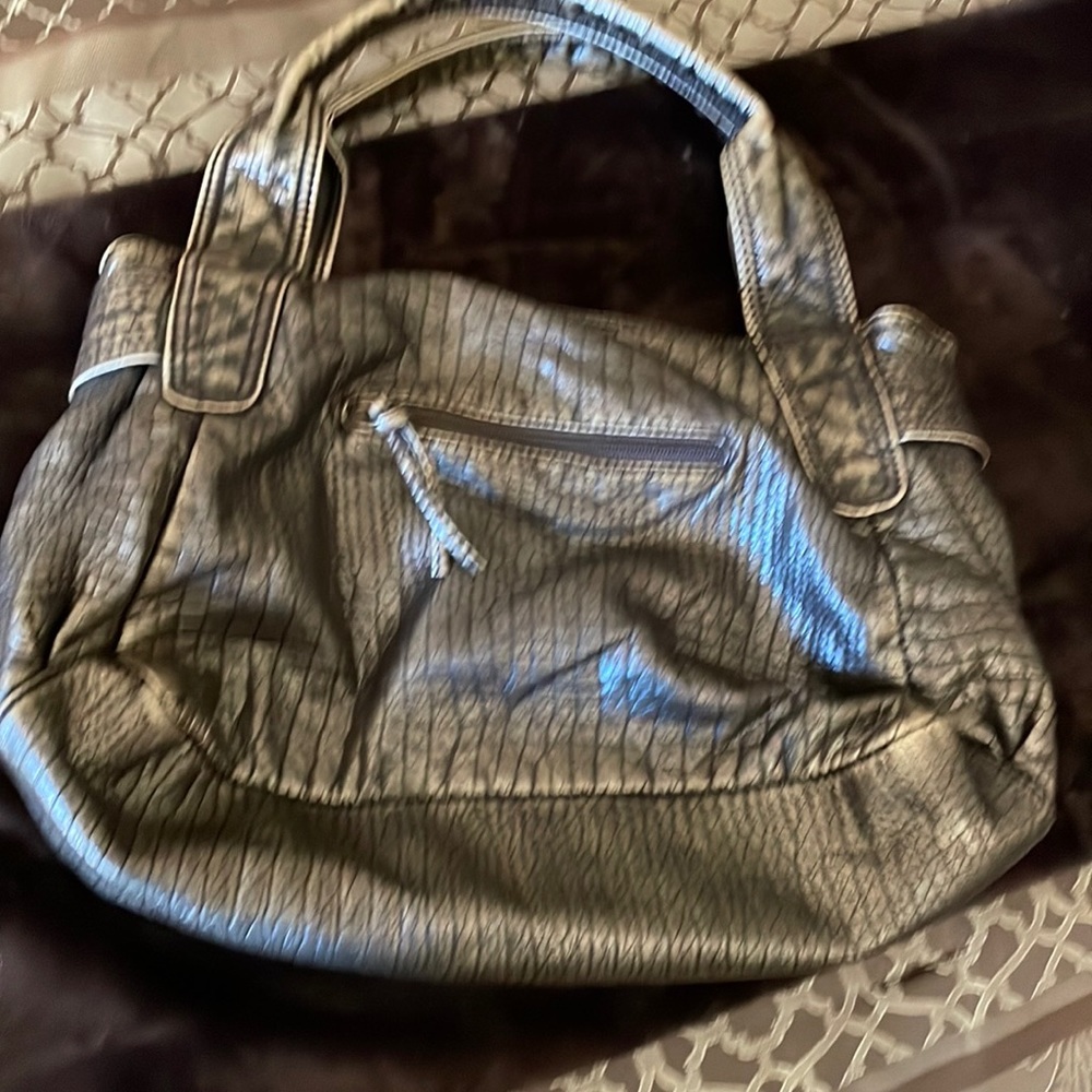 Bueno Black Distressed Gold Leather Like Bag - Gem